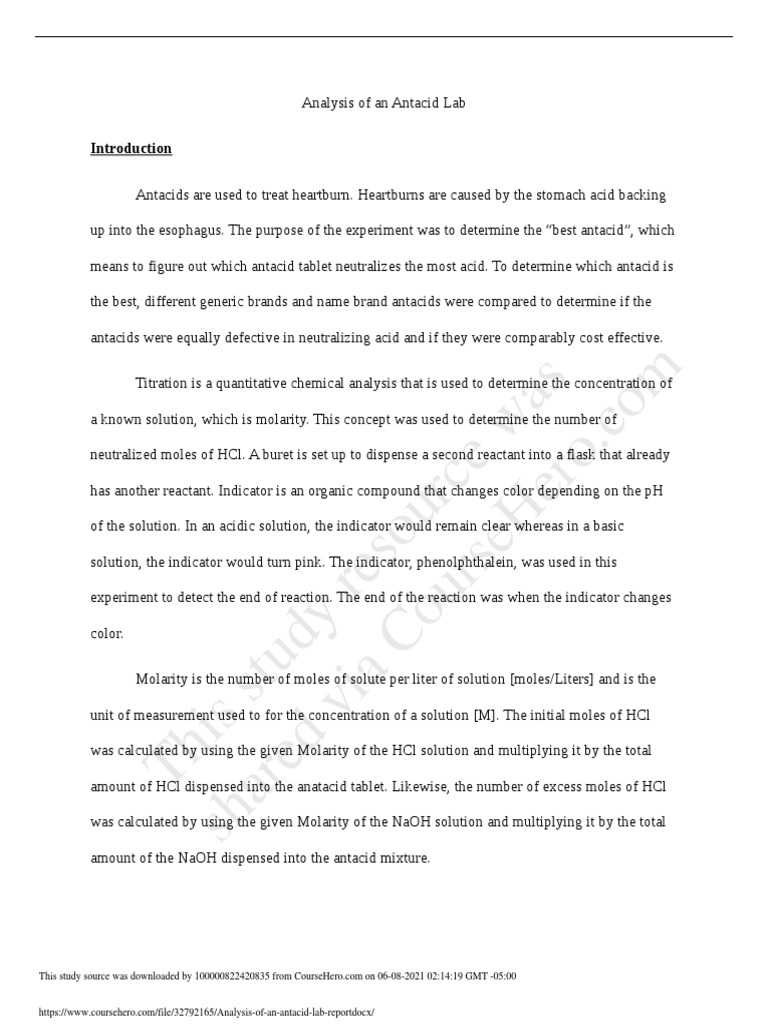 Antacid Lab: Analysis of Antacid Effectiveness | PDF | Mole (Unit ...