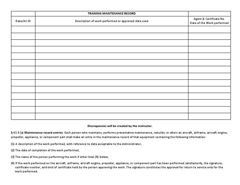 Training Aircraft Maintenance Record | PDF