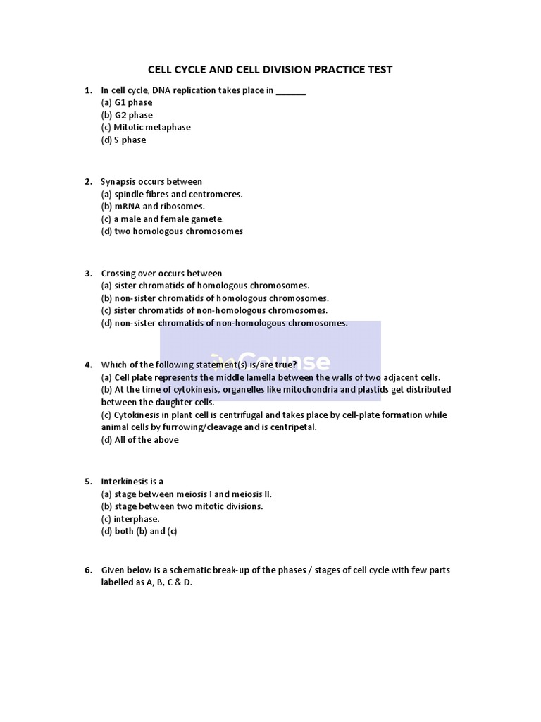 Cell Cycle and Cell Division Practice Test | PDF | Meiosis | Mitosis