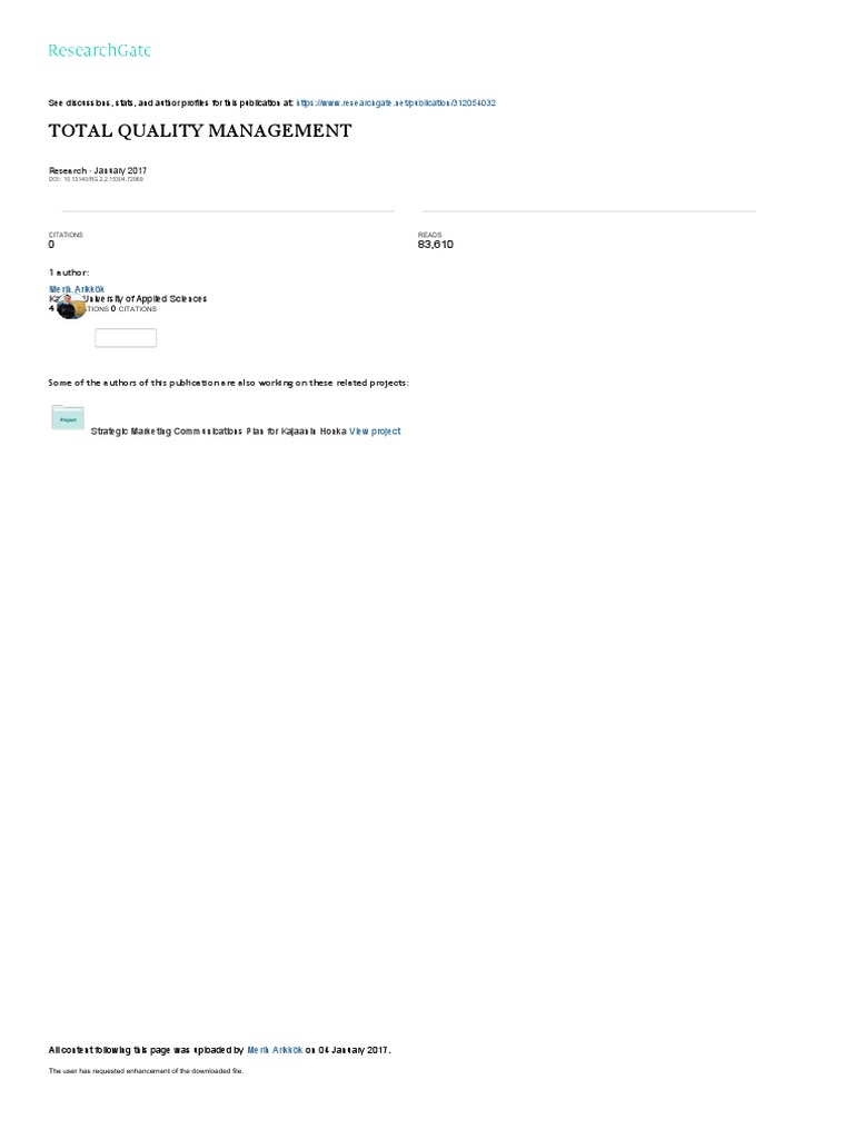 ResearchGate Publication on Total Quality Management | PDF | Six Sigma ...