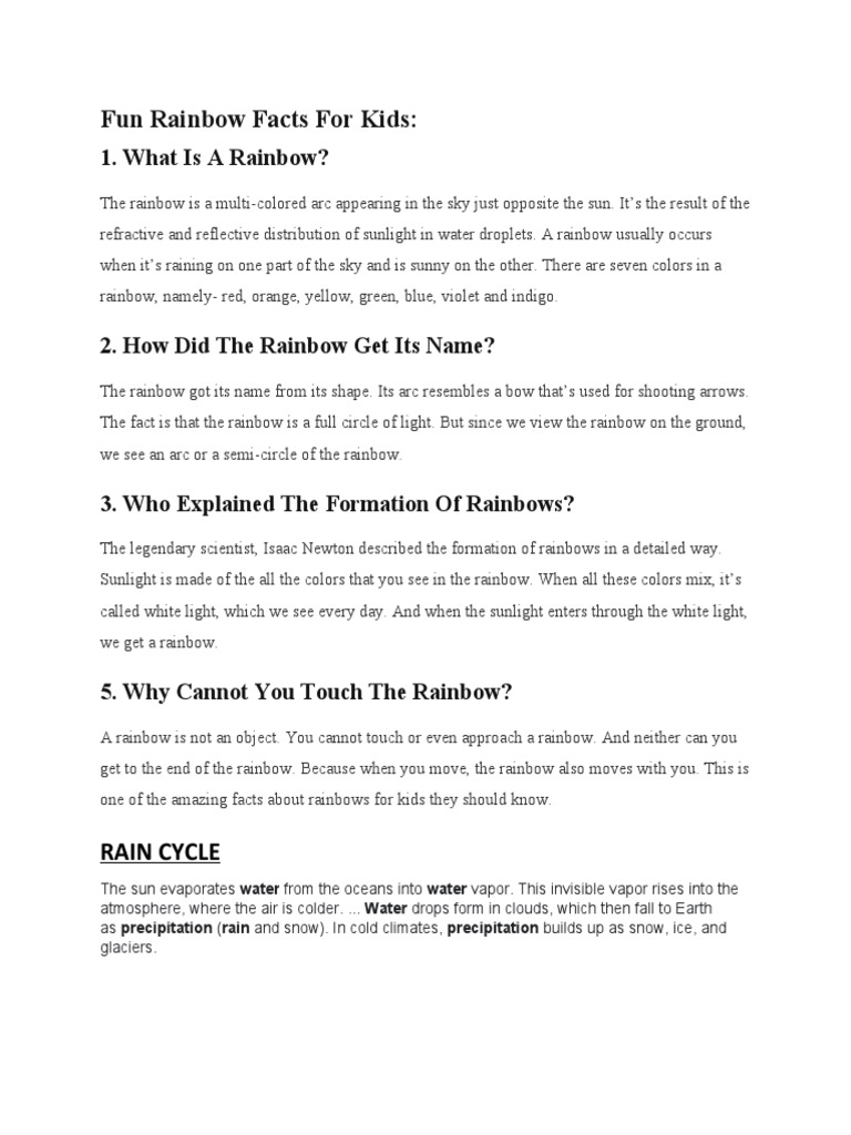 Fun Rainbow Facts For Kids:: 1. What Is A Rainbow? | PDF