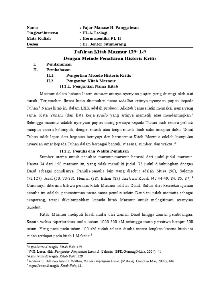 Penafsiran Kitab Mazmur 139:1-9 | PDF