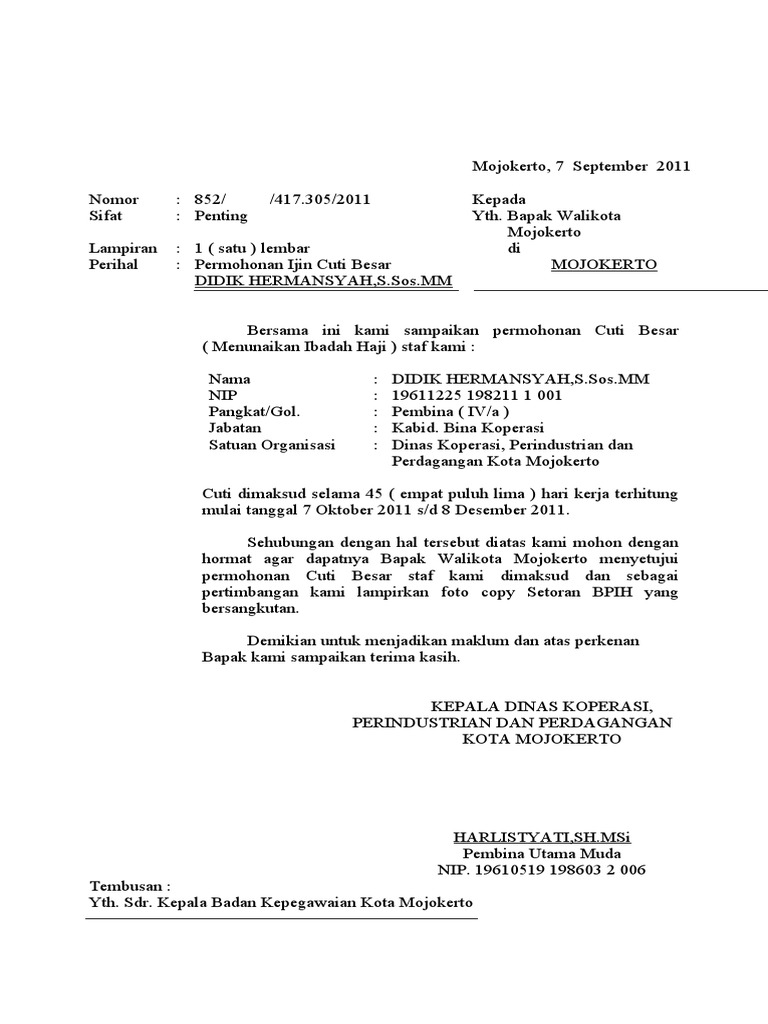 Surat Ijin Cuti | PDF