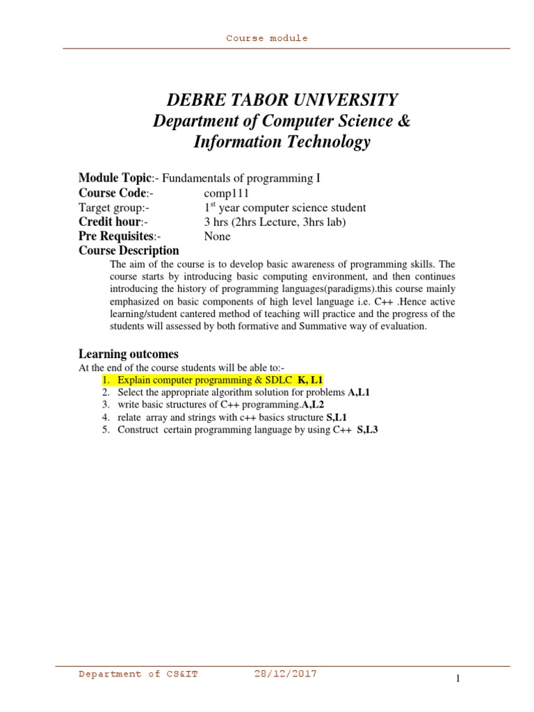 Fundamentals of Programming I | PDF | Algorithms | Computer Program