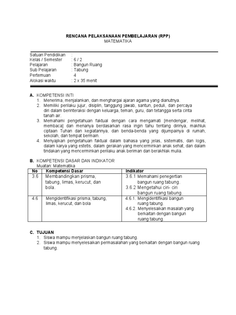 RPP MTK Kls 6 | PDF
