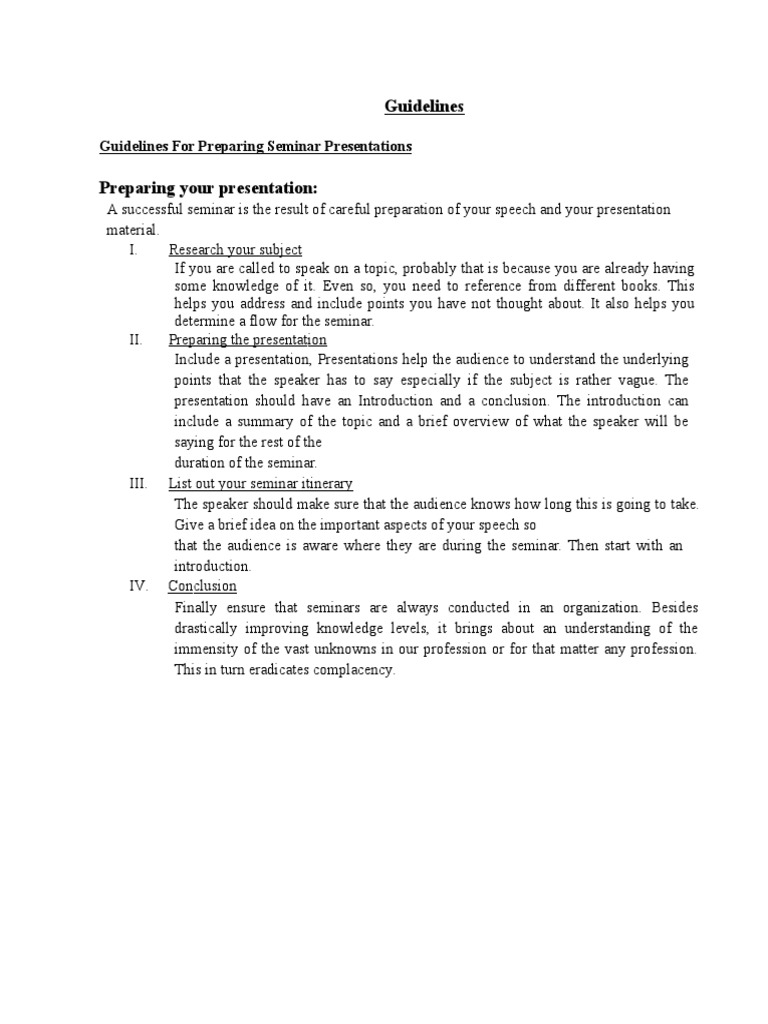Guidelines: Guidelines For Preparing Seminar Presentations | PDF ...