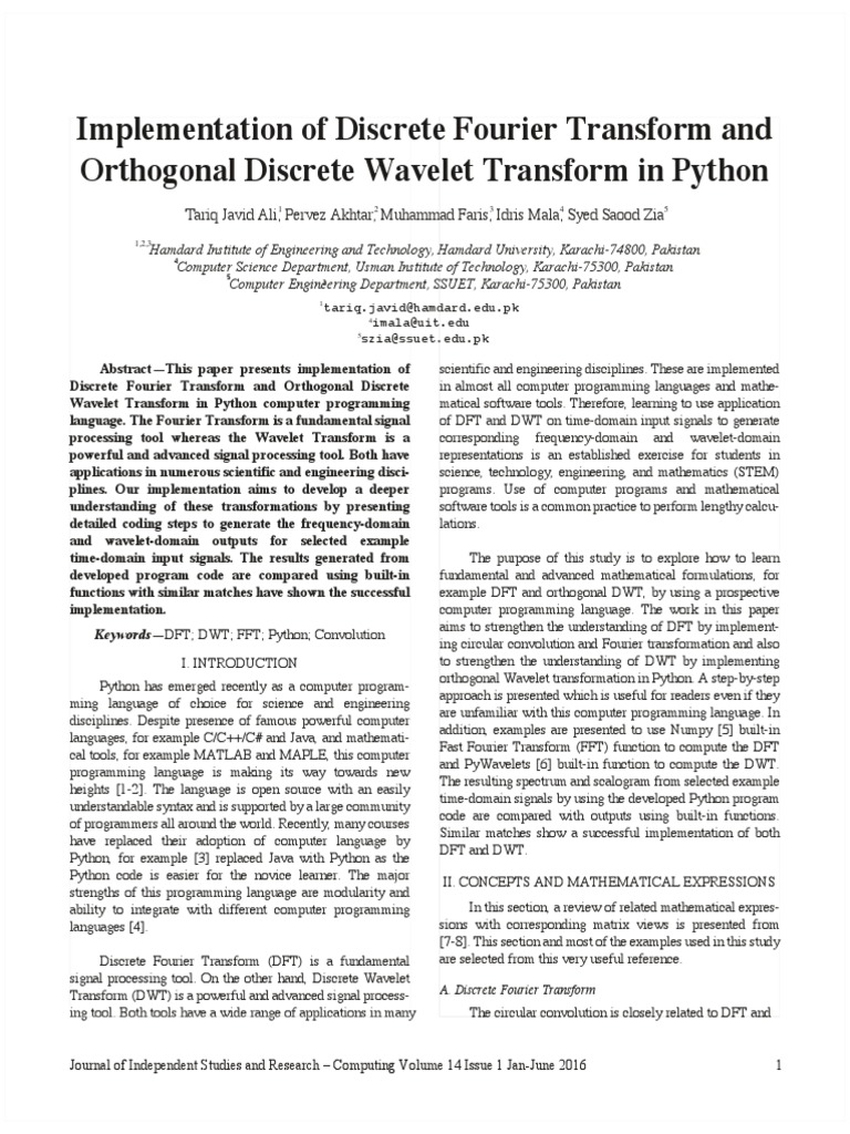 Implementation of Discrete Fourier Transform | PDF | Discrete Fourier ...