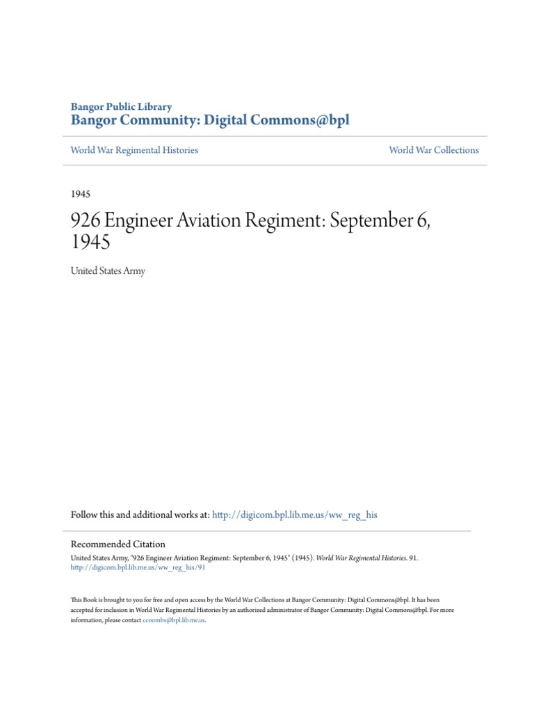 926th Engineer Aviation Regiment History | PDF | Landing Ship | Regiment