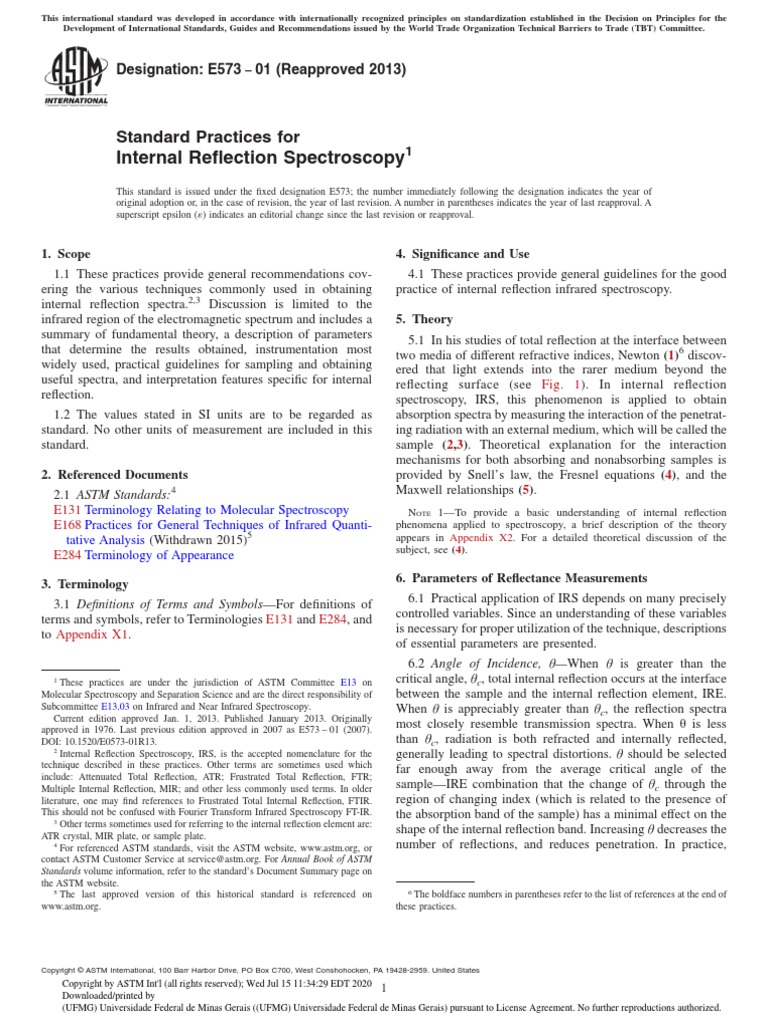 ASTM E573-01 (2013) Standard Practices For Internal Reflection ...