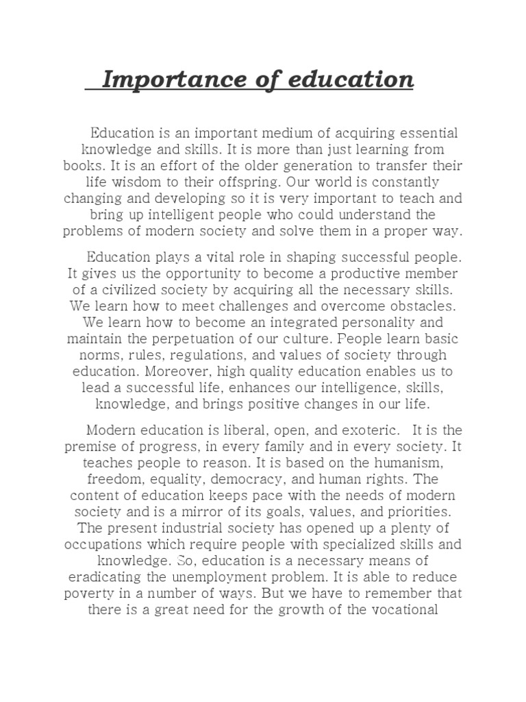 Importance of Education | PDF | Society | Learning