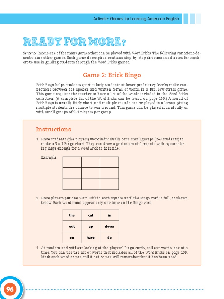 Word Bricks-Word Brick Bingo Instructions | PDF | Word
