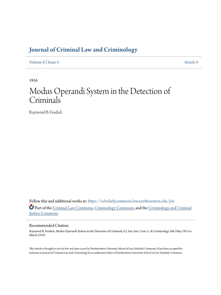 Modus Operandi System in The Detection of Criminals | PDF | Burglary ...