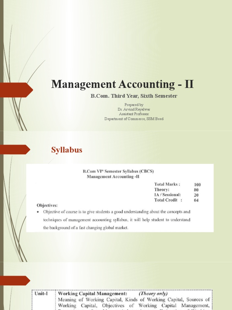 B.Com Management Accounting Syllabus | PDF