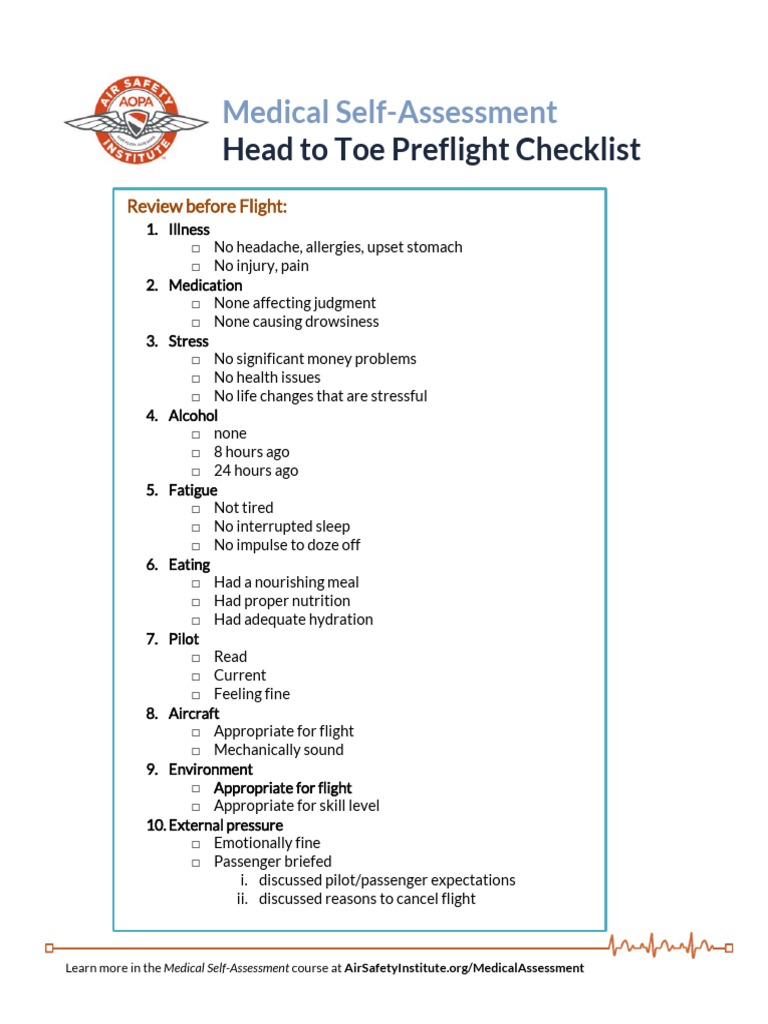 Head To Toe Preflight Checklist: Medical Self-Assessment | PDF ...