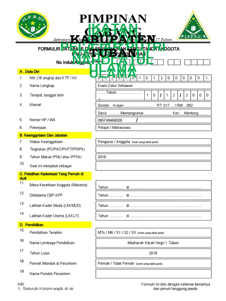 Formulir KTA - Erwin | PDF