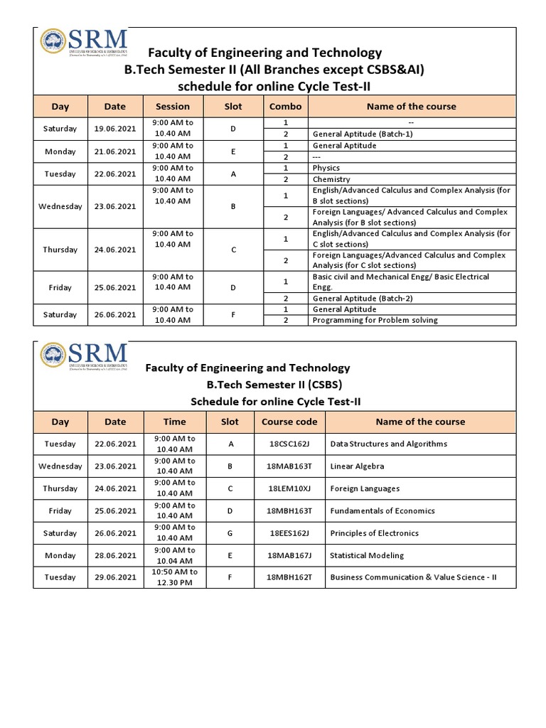 Faculty of Engineering and Technology B.Tech Semester II (All Branches Except CSBS&AI) Schedule ...