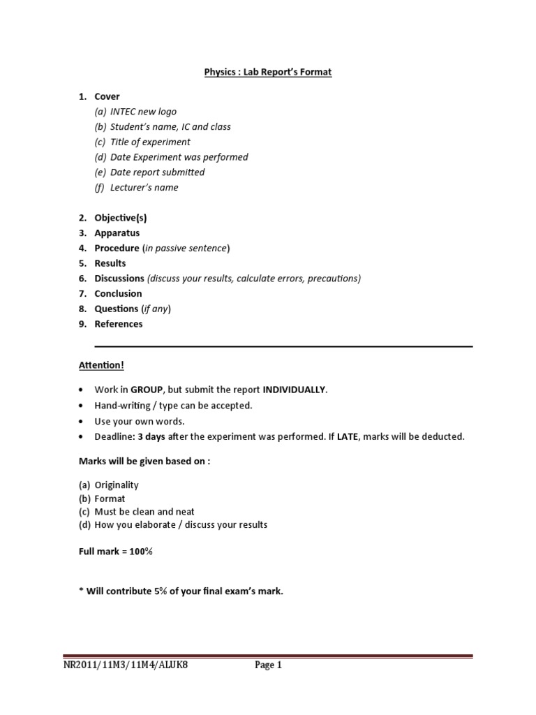 Physics - Report Format | PDF | Teaching Methods & Materials