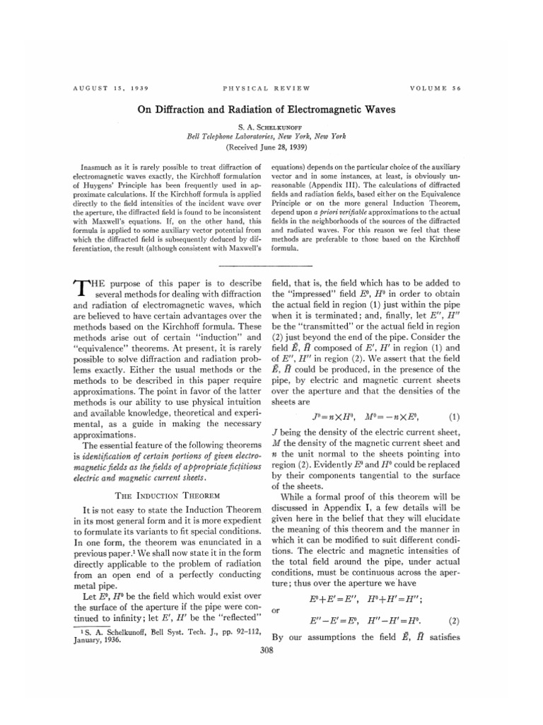 On Diffraction and Radiation of Electromagnetic Waves | PDF ...