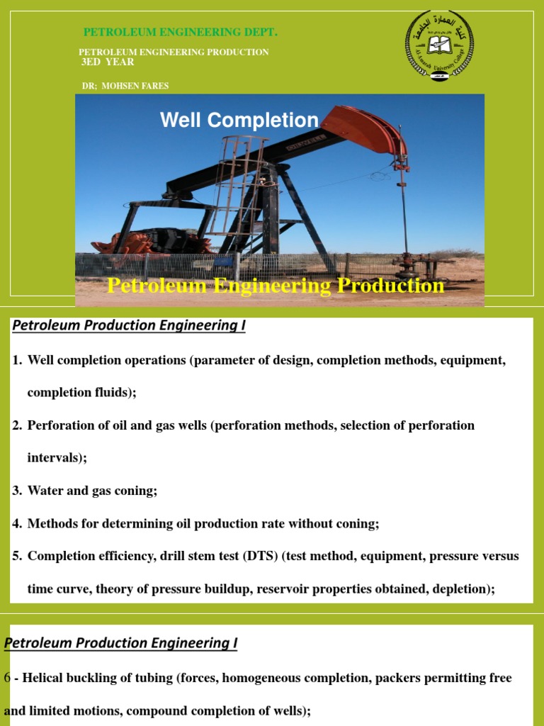 Well Completion: Petroleum Engineering Production | PDF | Casing ...