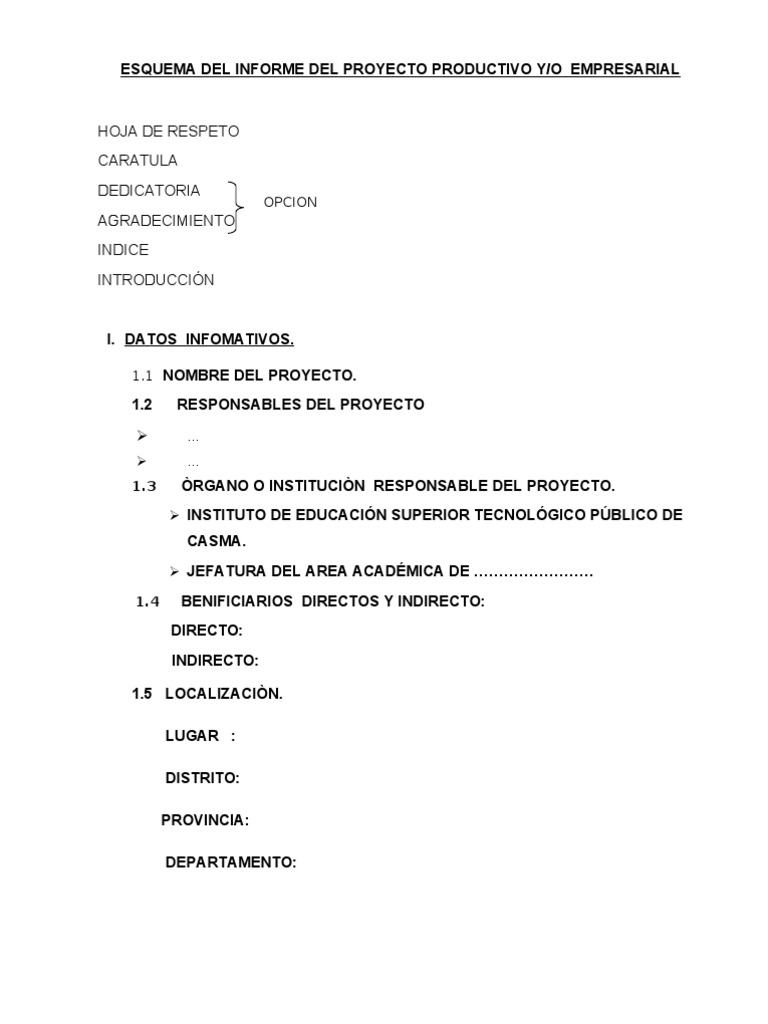 Esquema Del Informe Proy. Productivo | PDF | Presupuesto | Business