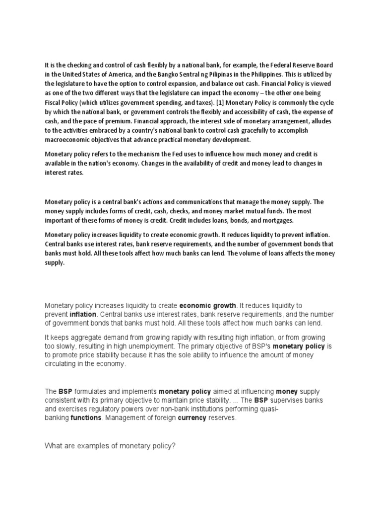 What Are Examples of Monetary Policy? | PDF | Monetary Policy | Money ...