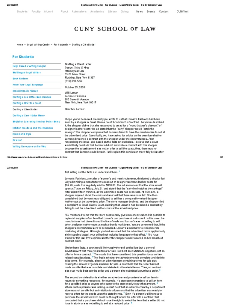 Drafting A Client Letter - For Students - Legal Writing Center - CUNY ...
