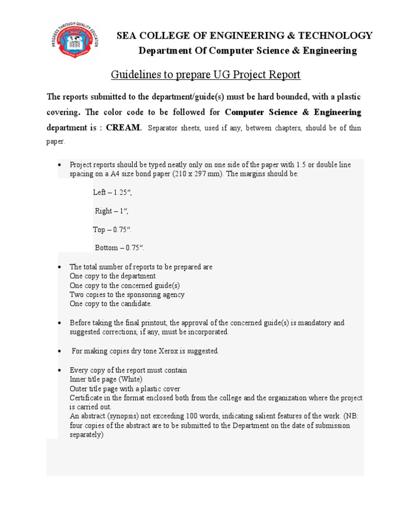 Guidelines for UG Project Report | PDF | Thesis | Academic Degree