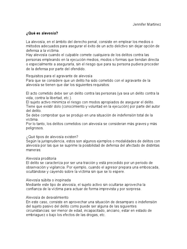 Tipos y significado de alevosía | PDF | Malicia de antemano | Homicidio
