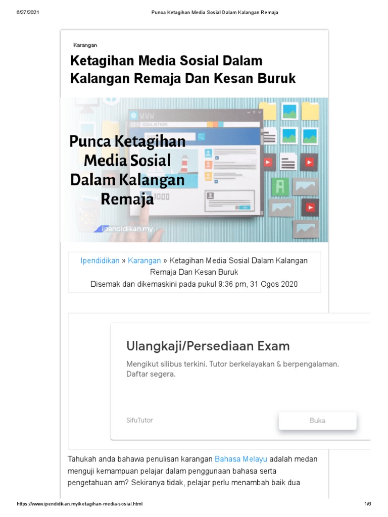 Punca Ketagihan Media Sosial Dalam Kalangan Remaja | PDF