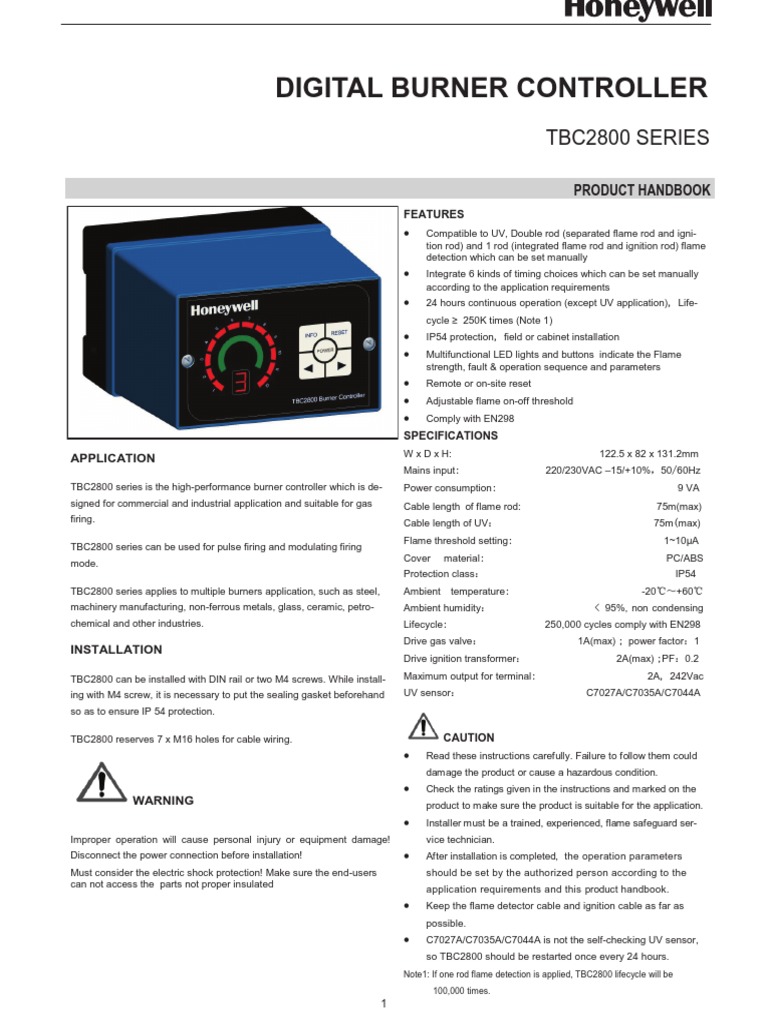 Honeywell Digital Burner Controller - TBC2800 Series Product Handbook ...