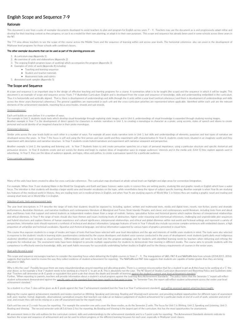Year 7-9 Scope and Sequence Exemplar | PDF | Narrative | Poetry