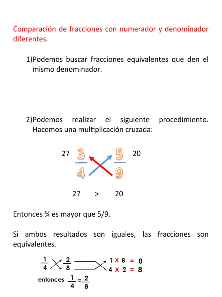 Comparación de Fracciones Con Numerador y Denominador Diferentes | PDF
