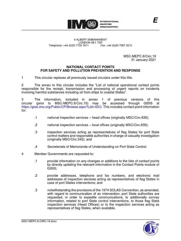 MSC-MEPC 6-Circ 19 | PDF | Waterway And Maritime | Transport