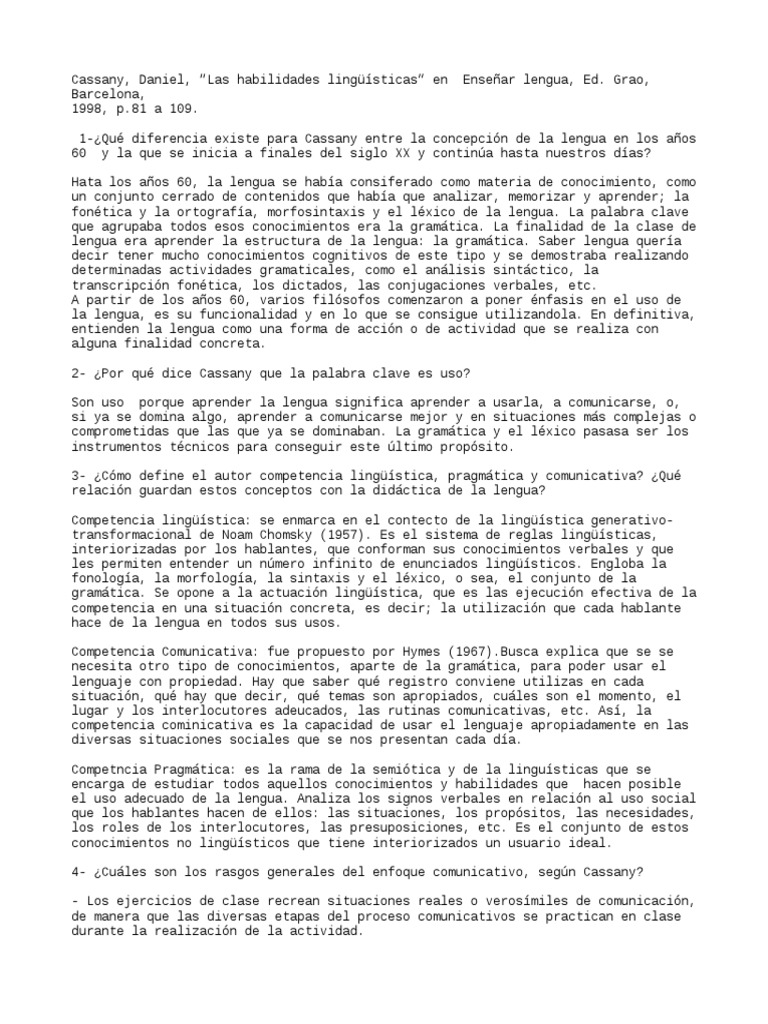 Cassany, Daniel, "Las Habilidades Lingüísticas" | PDF | Lingüística | Comunicación