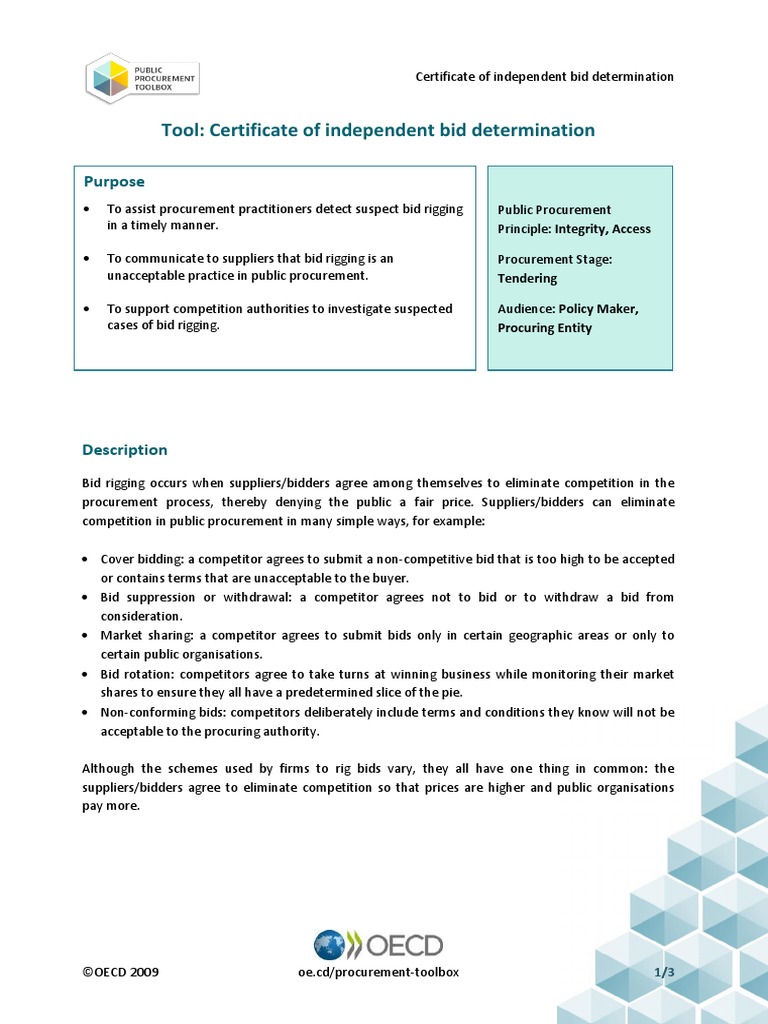 Certificate Independent Bid Determination | PDF | Procurement | Policy