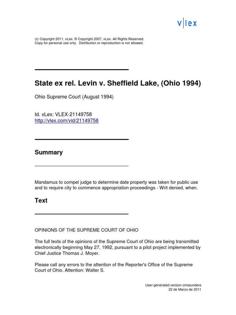 State Ex Rel. Levin v. Sheffield Lake, (Ohio 1994) : Ohio Supreme Court ...