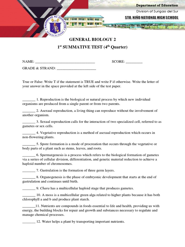 General Biology 2 1 Summative Test (4 Quarter) : ST TH | PDF | Sexual ...