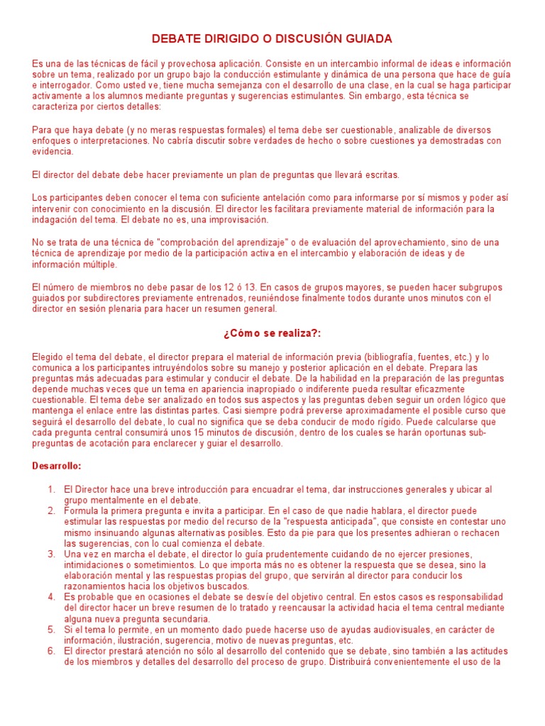 Debate Dirigido o Discusión Guiada | PDF | Falacia | Aprendizaje