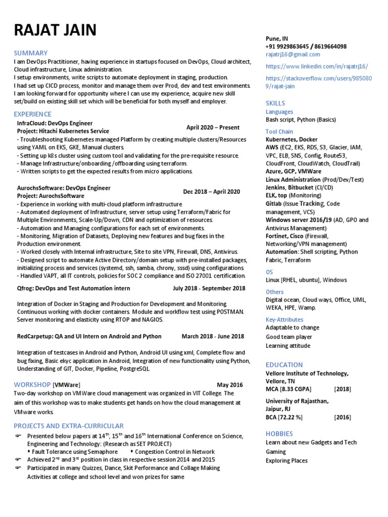 Rajat Resume v7.0 | PDF | Cloud Computing | Linux