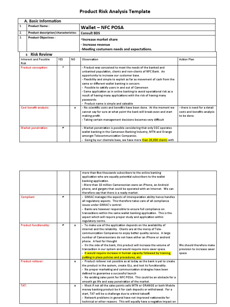 Product Risk Analysis Template | PDF | Banks | Risk