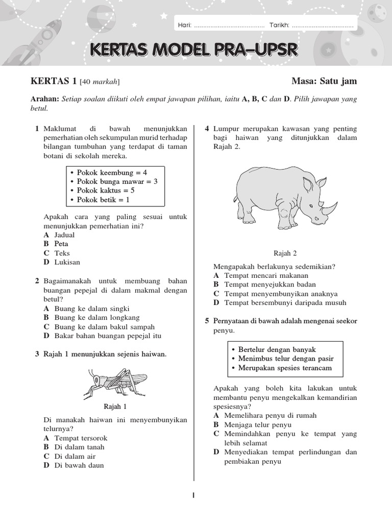 Kertas Model Pra Upsr Modul Aktiviti Pintar Cerdas Sains Tahun 5 | PDF