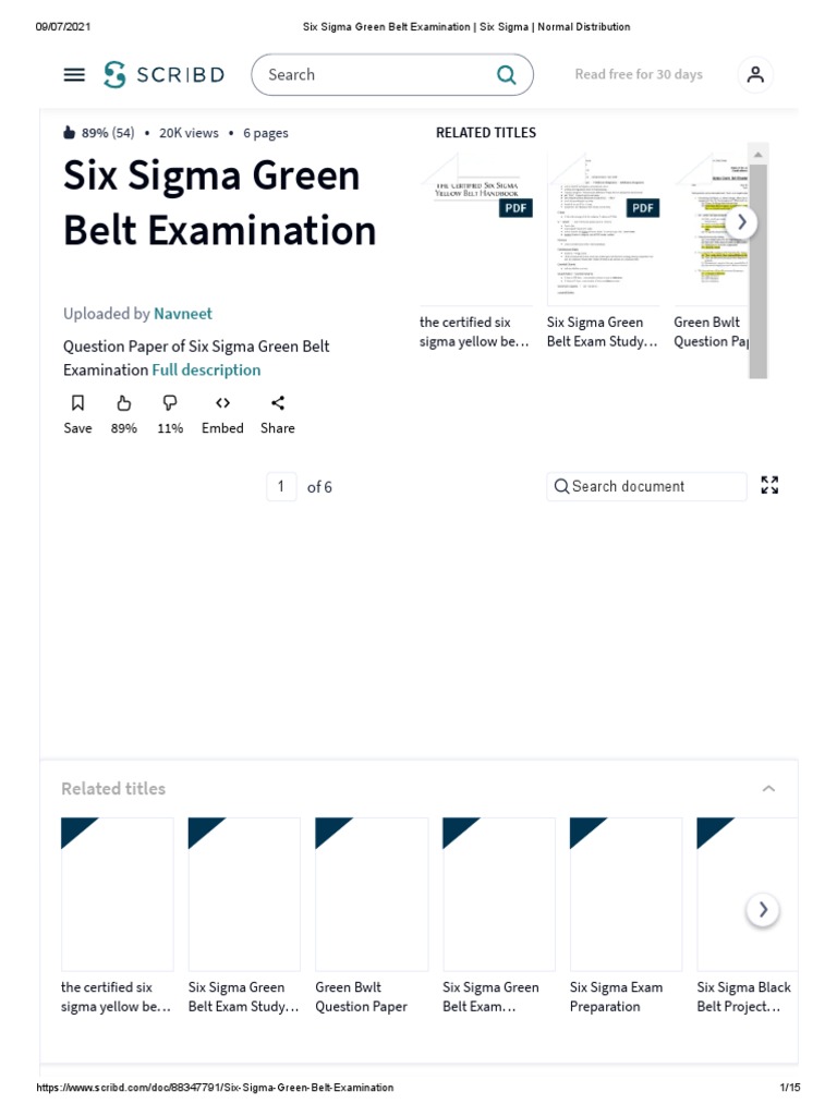 Six Sigma Green Belt Examination - Six Sigma - Normal Distribution ...