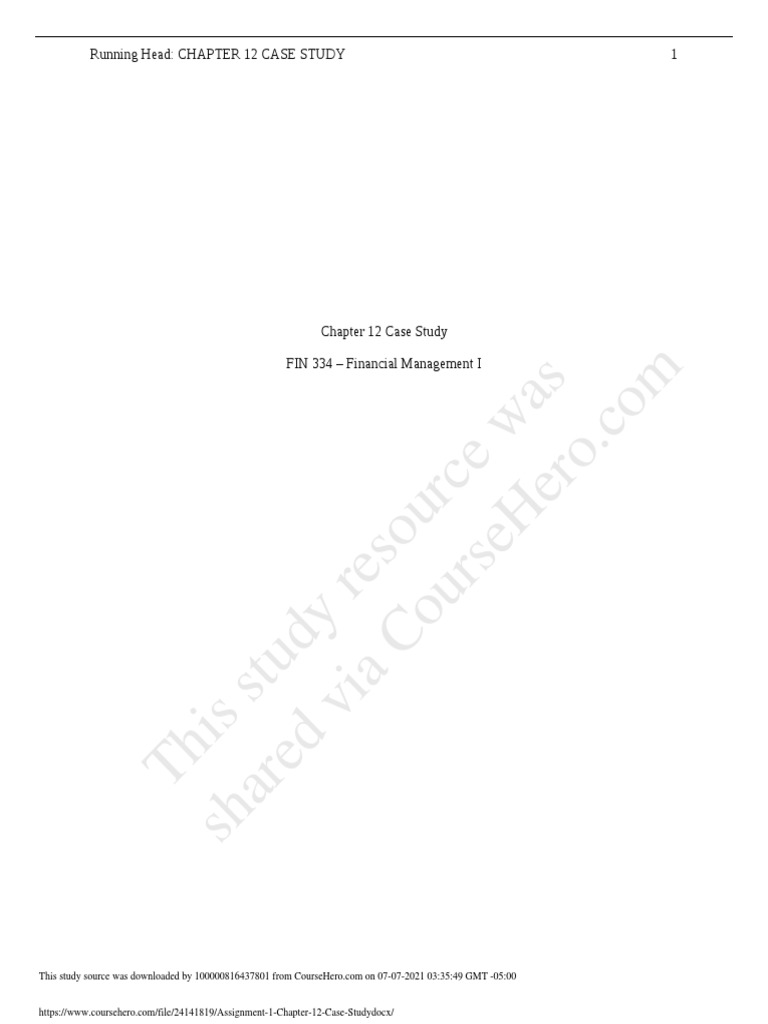 This Study Resource Was: Running Head: CHAPTER 12 CASE STUDY 1 | PDF | Life Insurance | Insurance
