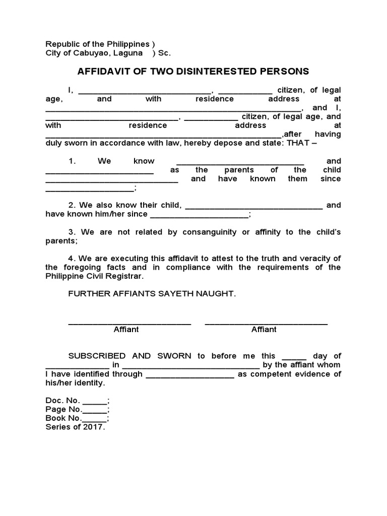 Affidavit of Two Disinterested Persons | PDF