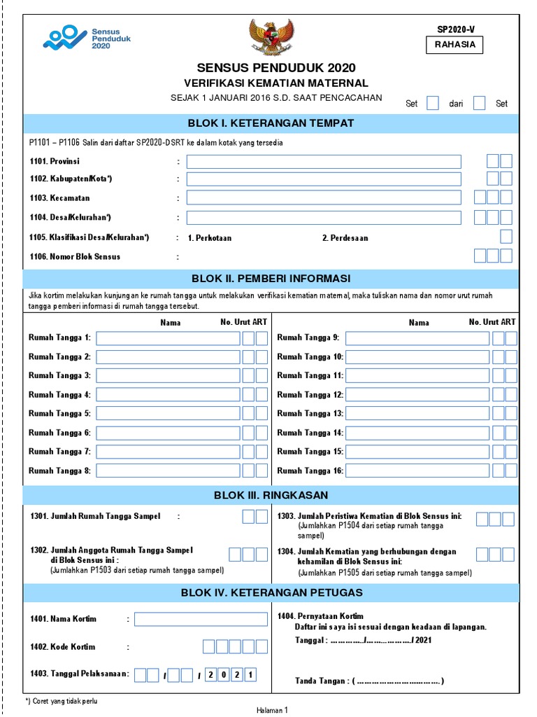 Sensus Penduduk 2020: Verifikasi Kematian Maternal | PDF