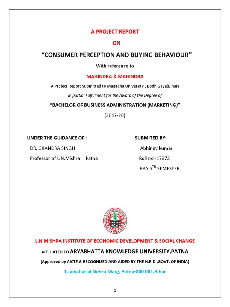 "Consumer Perception and Buying Behaviour'': A Project Report ON | PDF ...