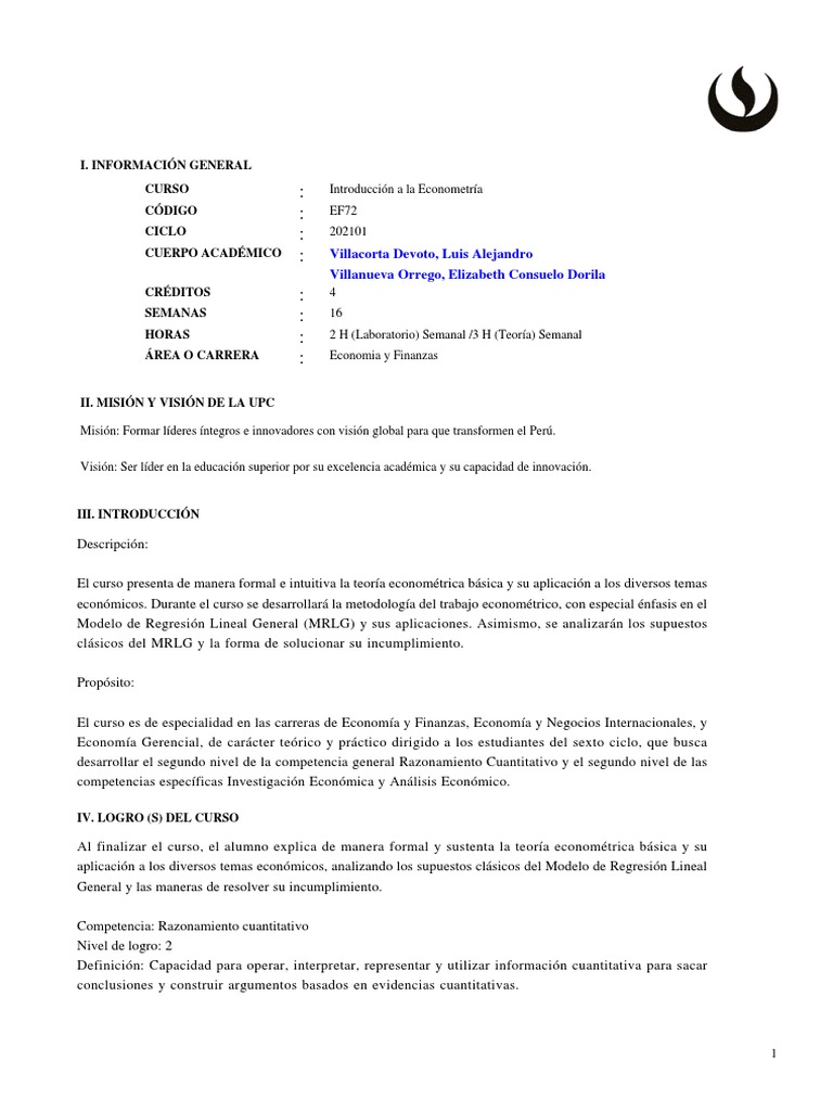 EF72 Introduccion A La Econometria 202101 | PDF | Mínimos cuadrados ordinarios | Econometría