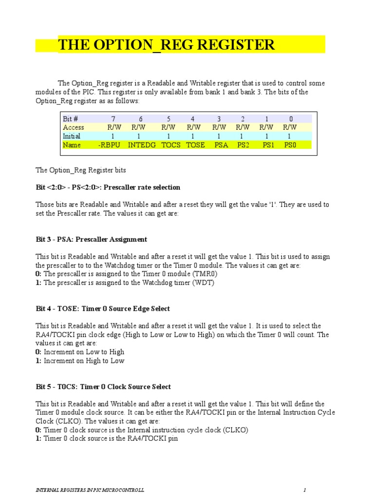 PIC Microcontroller Registers | PDF | Digital Electronics | Electronics