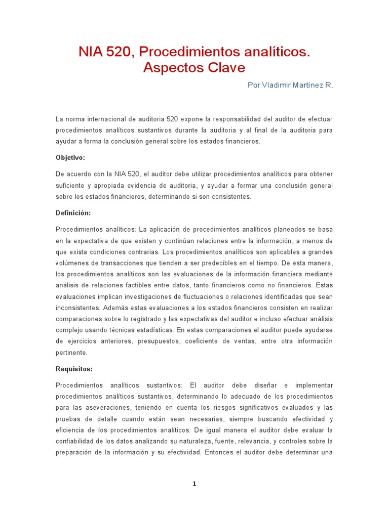 NIA 520 Procedimientos Analíticos | PDF | Auditoría | Contralor