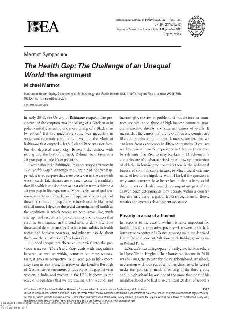 The Health Gap: The Challenge of An Unequal World: The Argument ...